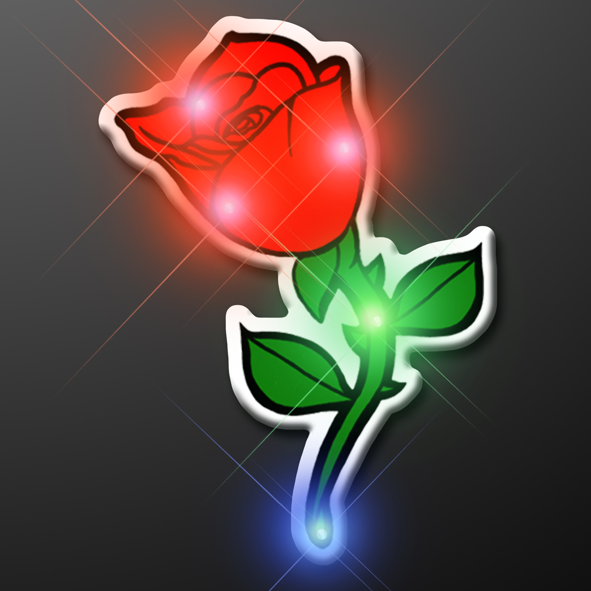 Light Up Red Rose LED Body Pin | FlashingBlinkyLights
