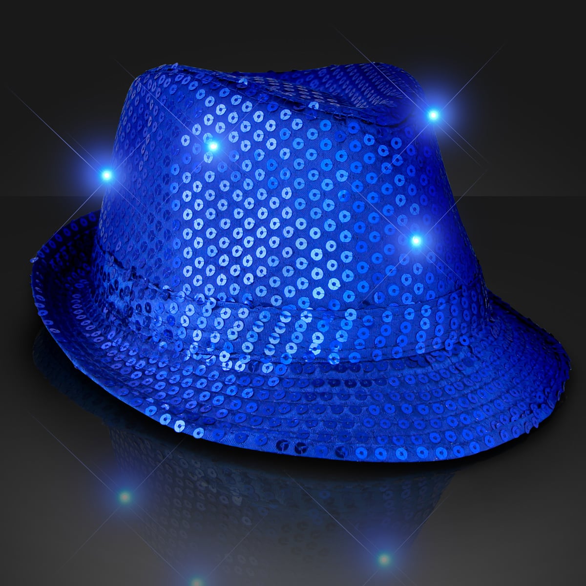 Blue Sequin Cowboy Hat Blue LED Light Up Brim | FlashingBlinkyLights