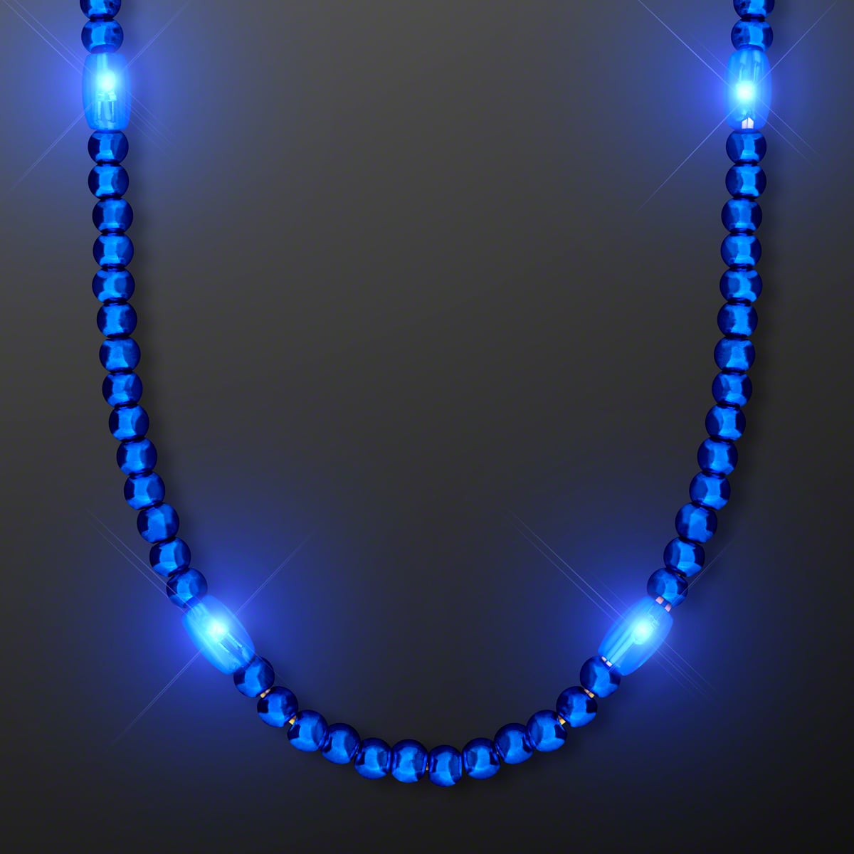 Blue & Silver Light Up Beaded LED Necklace | FlashingBlinkyLights